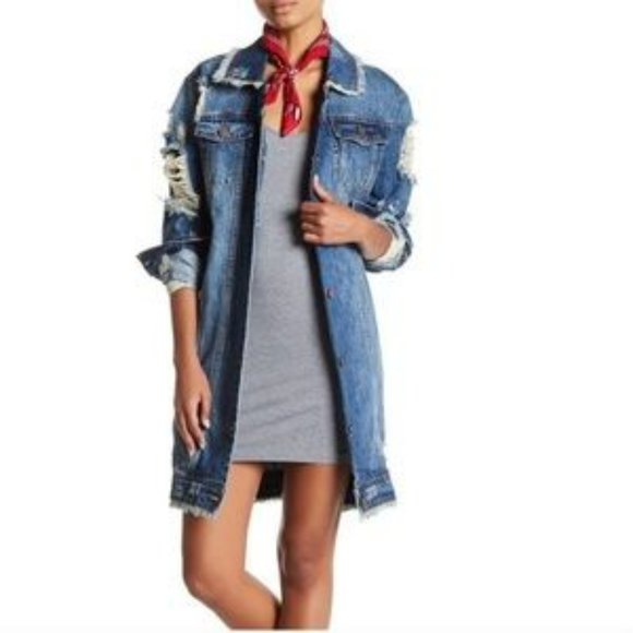 love, Fire | Jackets & Coats | Love Fire Ripped Long Oversized Denim ...